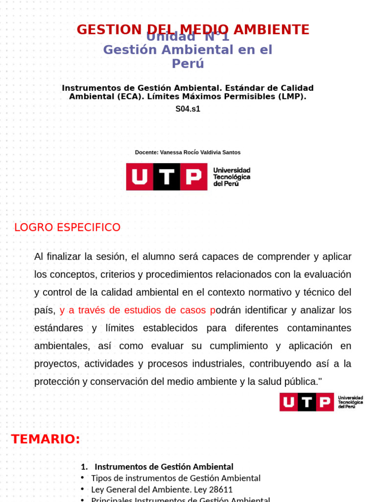 S04 - s1 - Instrumentos de Gestión Ambiental ECAS Y LMP | PDF | Evaluación de impacto ambiental ...