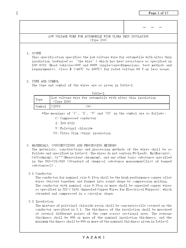 Civus Cable Yazaki | PDF | Insulator (Electricity) | Electrical Conductor