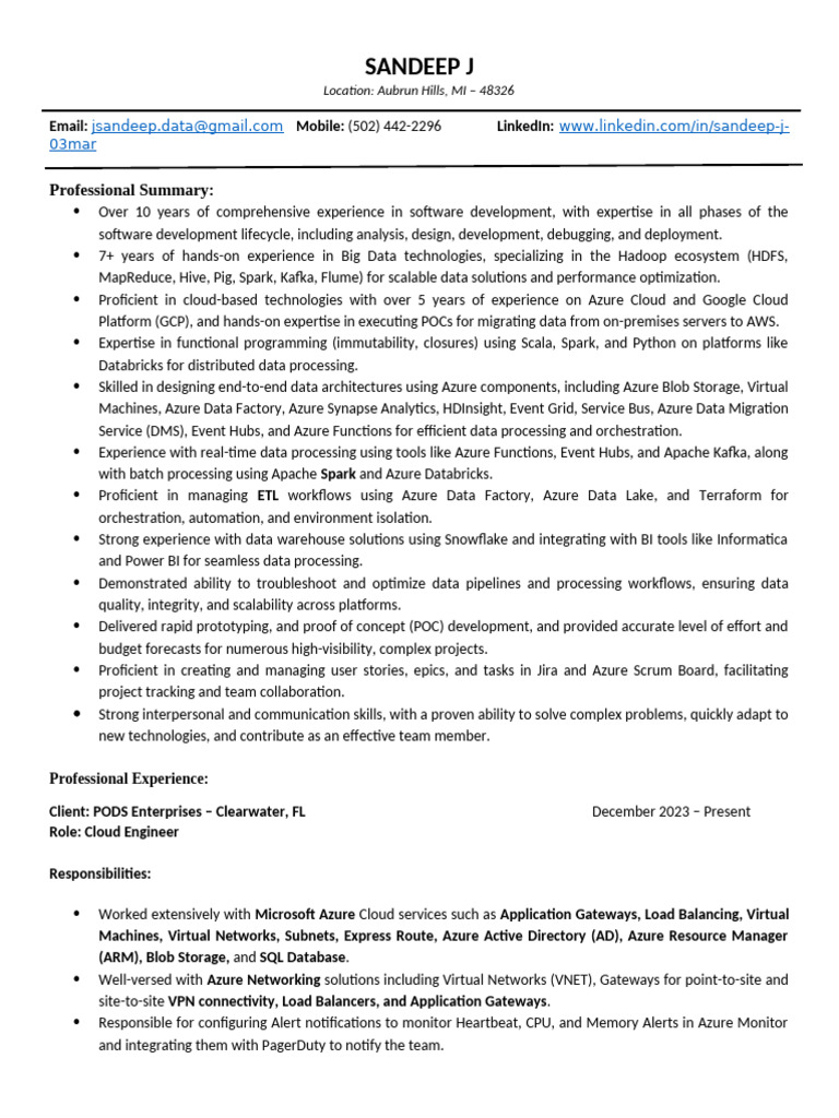 SandeepJulakanti GCPDE Resume | PDF | Apache Spark | Apache Hadoop