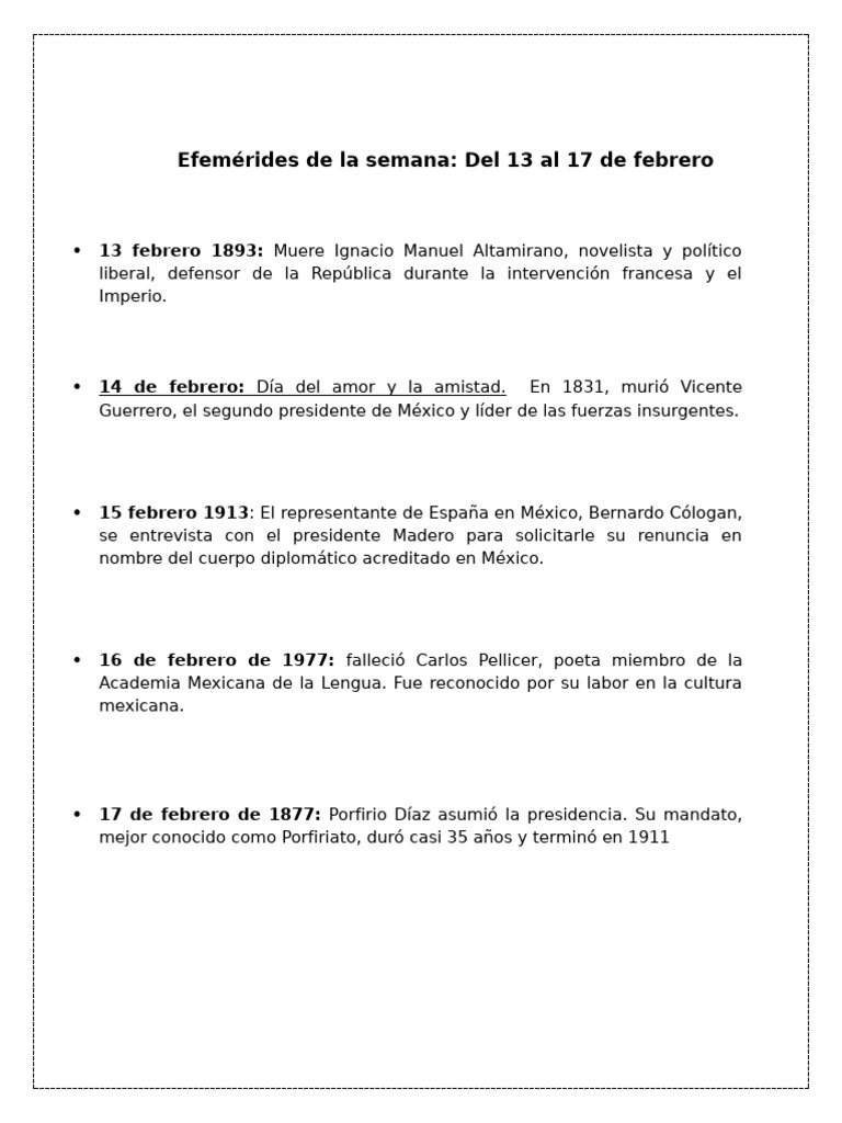 Efemérides del 13 al 17 de febrero | PDF