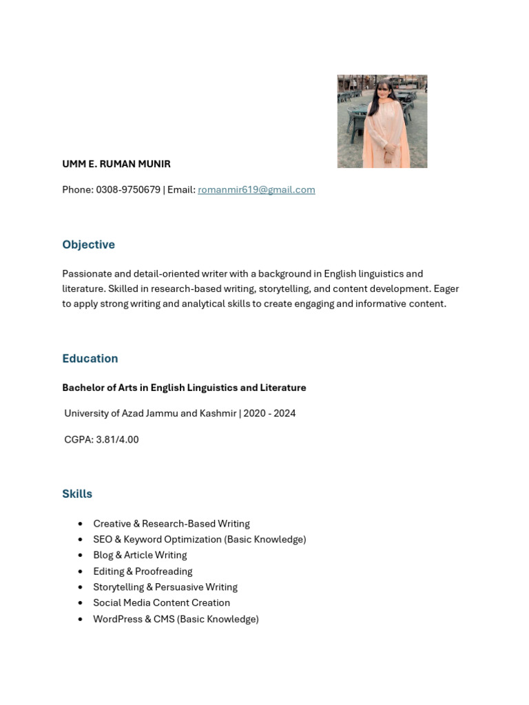 CV Content Writer | PDF