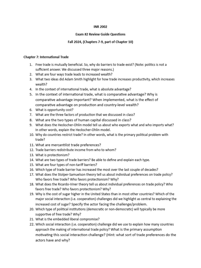 INR 2002 Review Questions Chapters 7-9 and Part of Chapter 10 | PDF ...