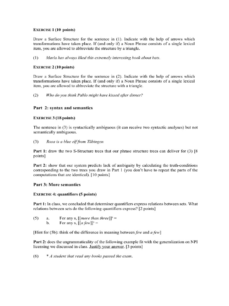 Semantics and Syntax Homework | PDF