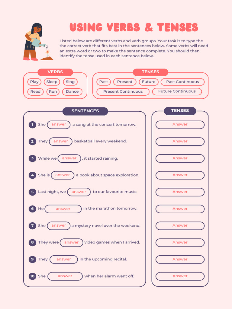 Using Correct Verbs and Tenses Digital Worksheet in Bright Colourful ...