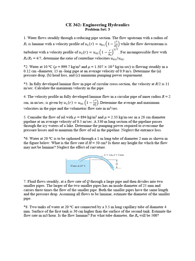 CE 362: Engineering Hydraulics: Problem Set: 3 | PDF | Flow Measurement ...
