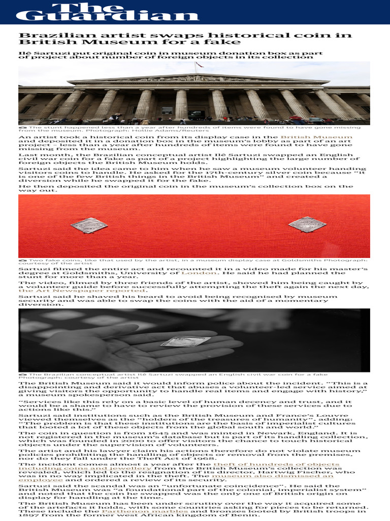 Brazilian Artist Swaps Historical Coin in British Museum For A Fake ...