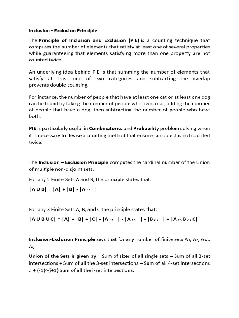 Unit 1 - Inclusion - Exclusion Principle | PDF | Mathematics ...