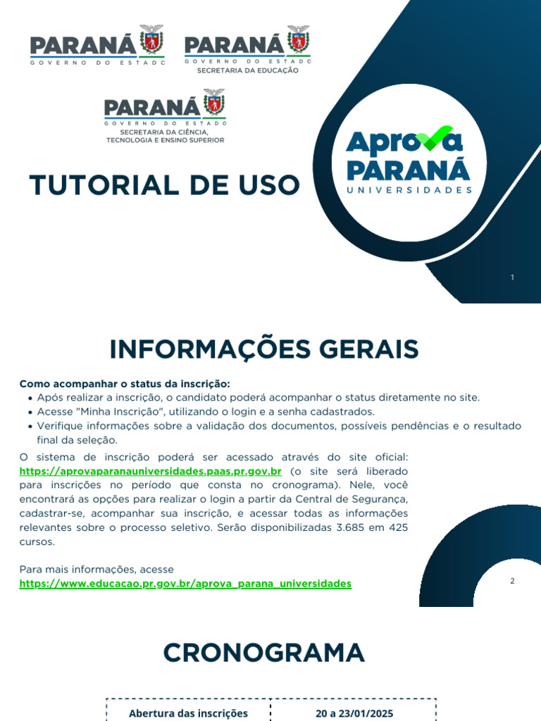 Tutorial de Uso - Aprova Paraná Universidades | PDF | Fazer login