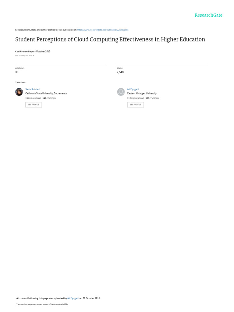 Student Perceptions of Cloud Computing Effectiveness in Higher Education | PDF | Cloud Computing ...