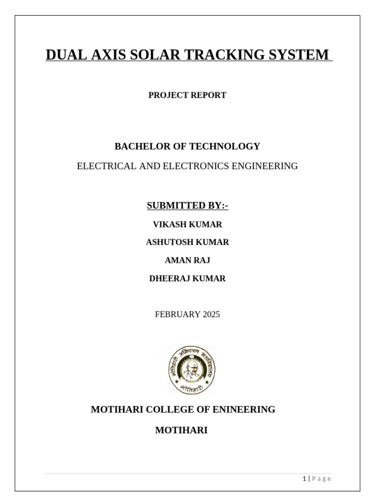 Dual Axis Solar Tracker Project Report | PDF | Manufactured Goods ...