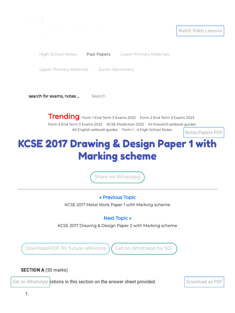 KCSE 2017 Drawing & Design Paper 1 With Marking Scheme - EasyElimu ...