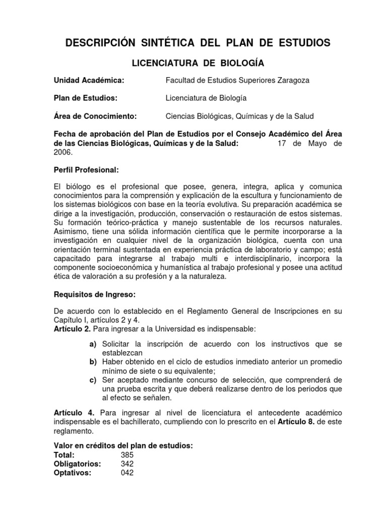 Plan de Estudios BioZ | PDF | Biología | Ecología