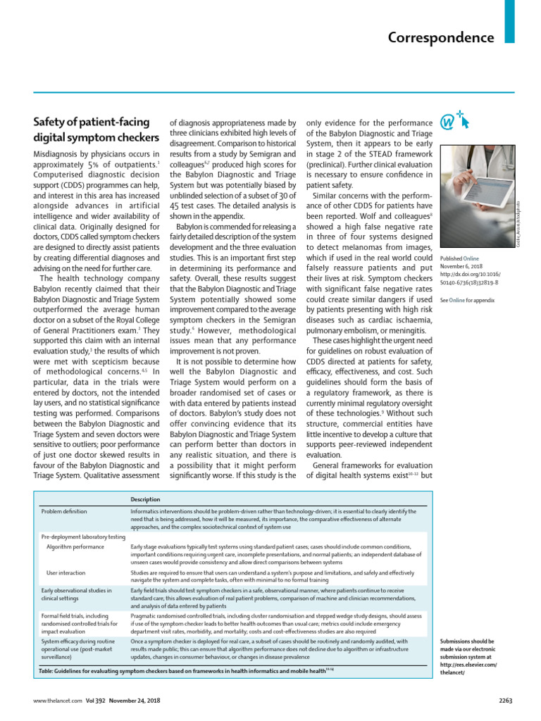 Safety of Patient Facing Digital Symptom Checkers | PDF | Medical ...