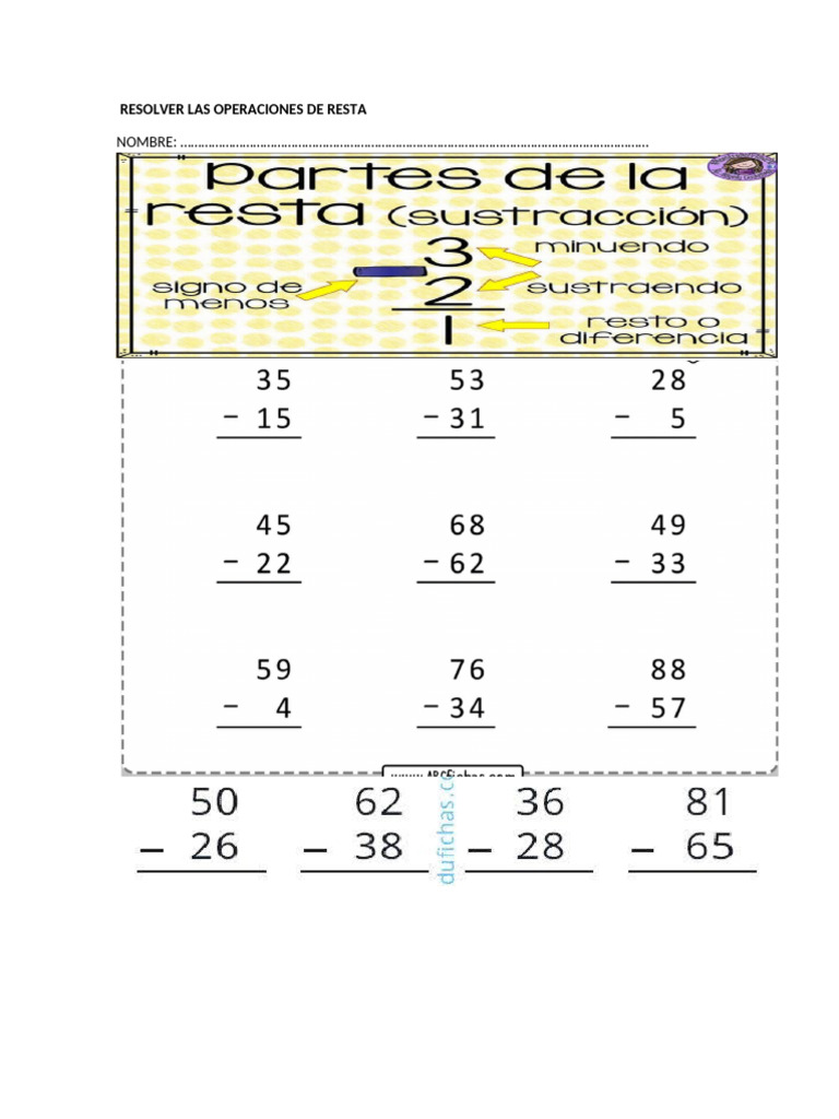 Resolver Las Operaciones de Resta | PDF