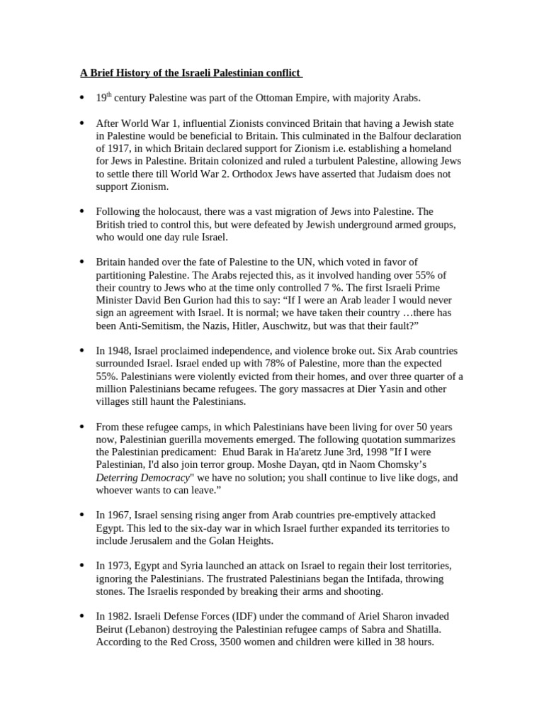 A Brief History of The Israeli Palestinian Conflict | PDF | Israel ...