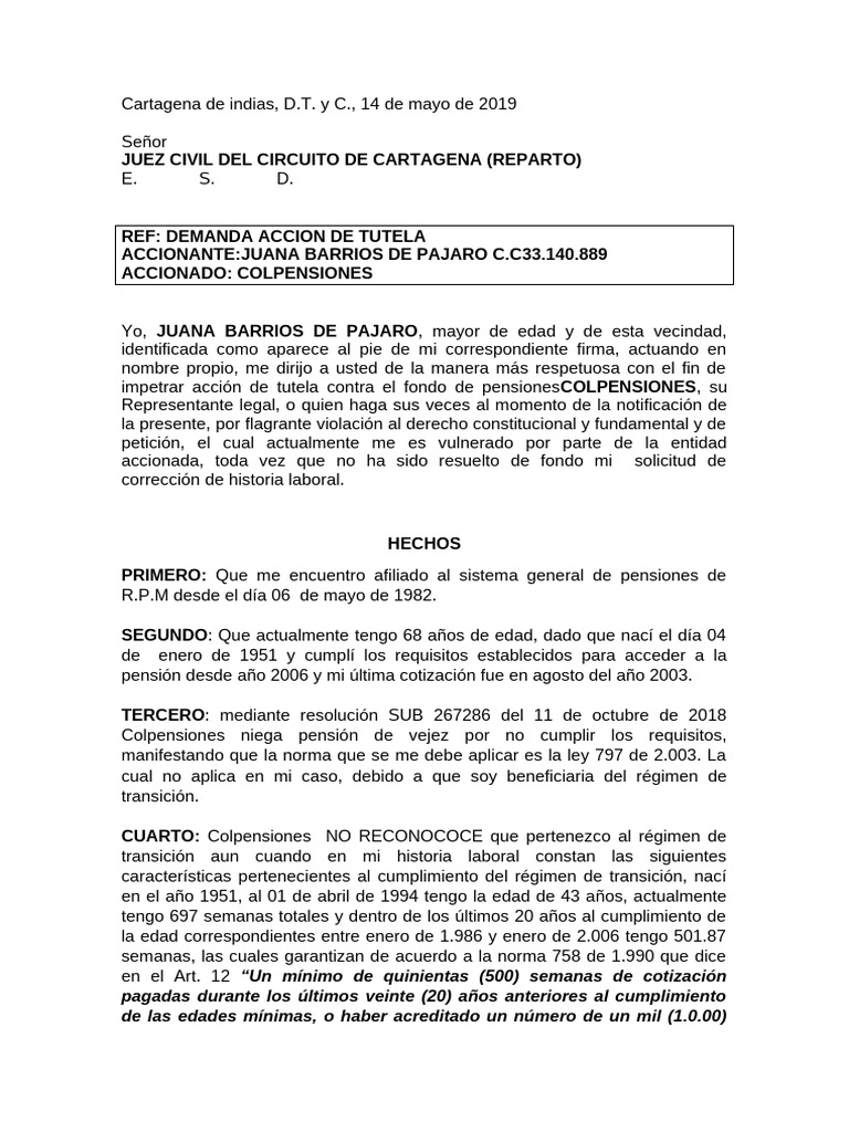 Tutela Pension de Vejez | PDF | Derecho Constitucional | Pensión