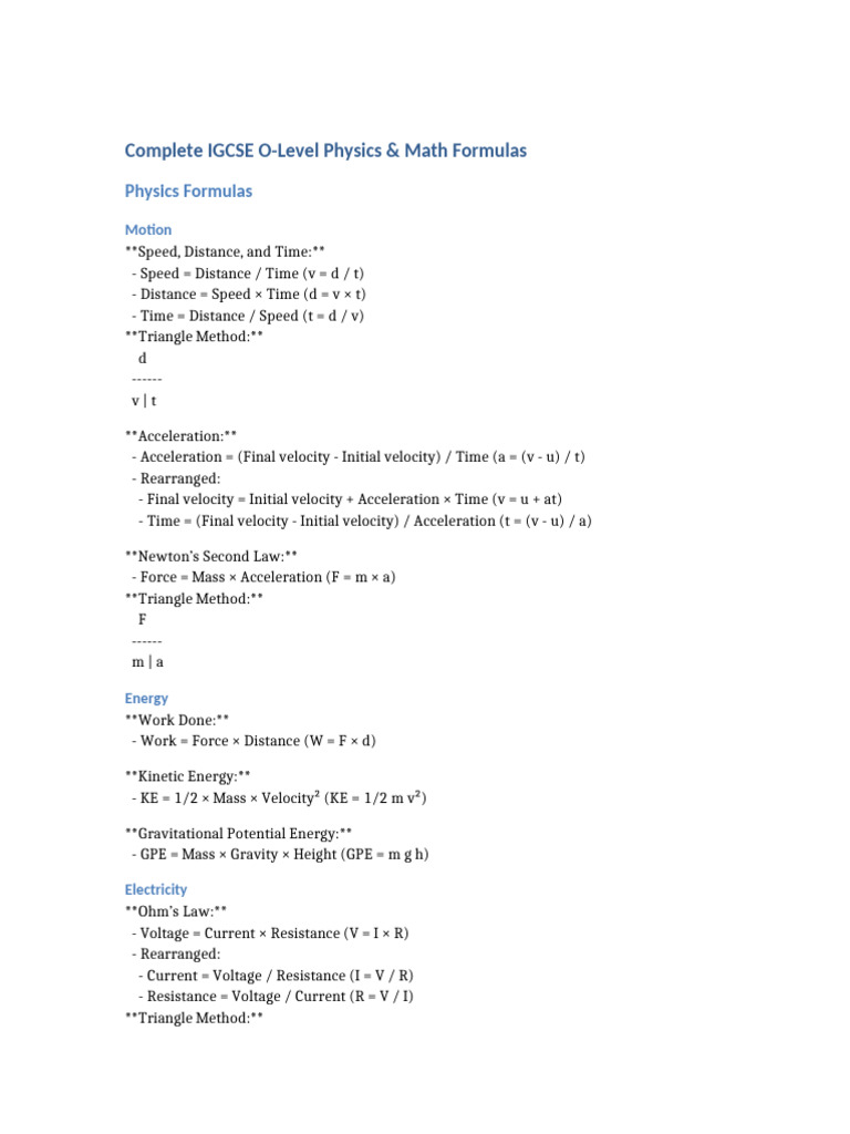 Complete IGCSE Physics Math Formulas | PDF