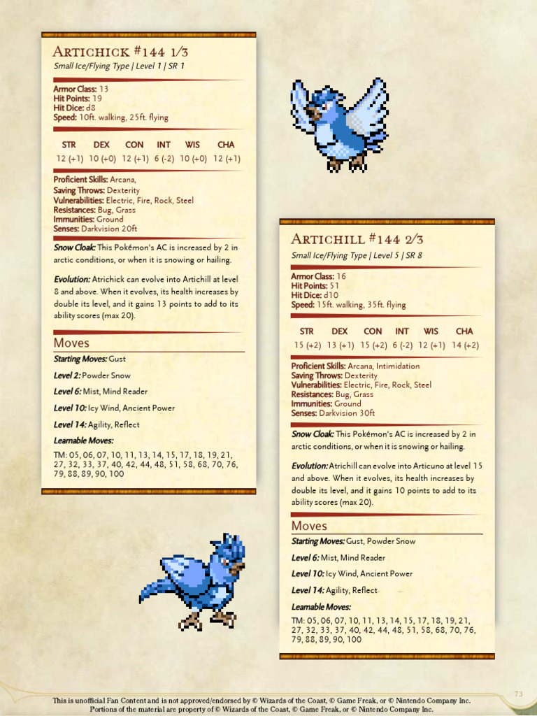 Pokemon 5e - Gen I Legendary Birds Pre-Evolutions | PDF | Role Playing ...