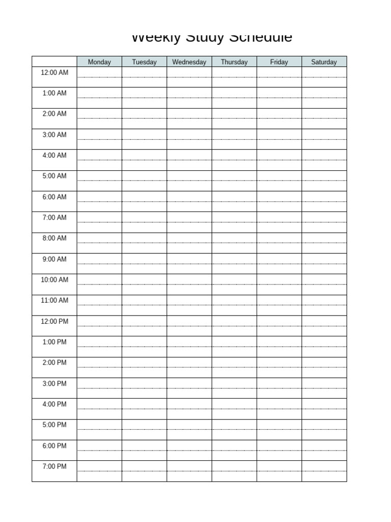 Cast Weekly Study Schedule Excel Template | PDF