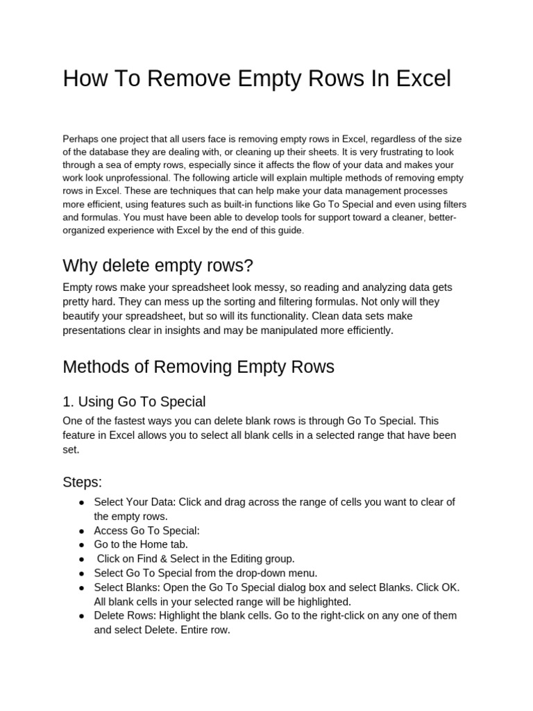 How To Remove Empty Rows In Excel | PDF | Microsoft Excel | Visual ... How To Remove Empty Rows In Excel | PDF | Microsoft Excel | Visual ...