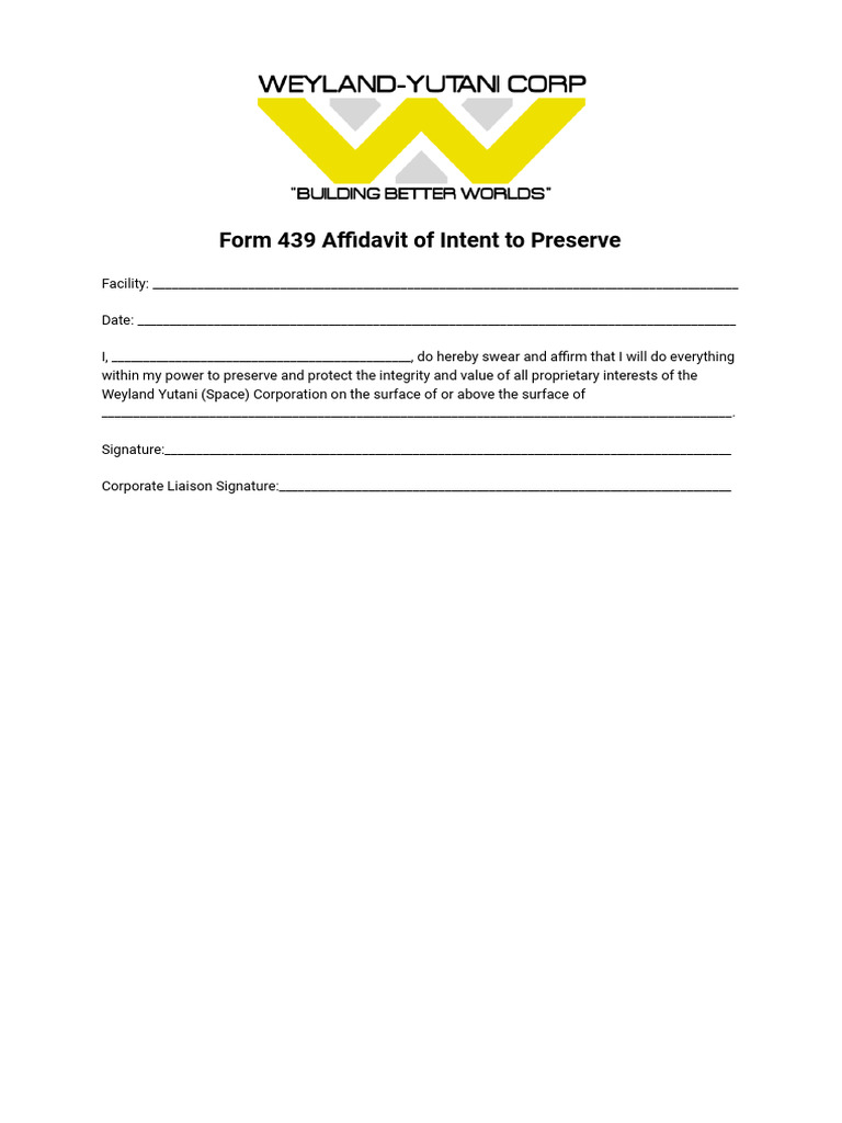 Form 439 Affidavit of Intent To Preserve | PDF