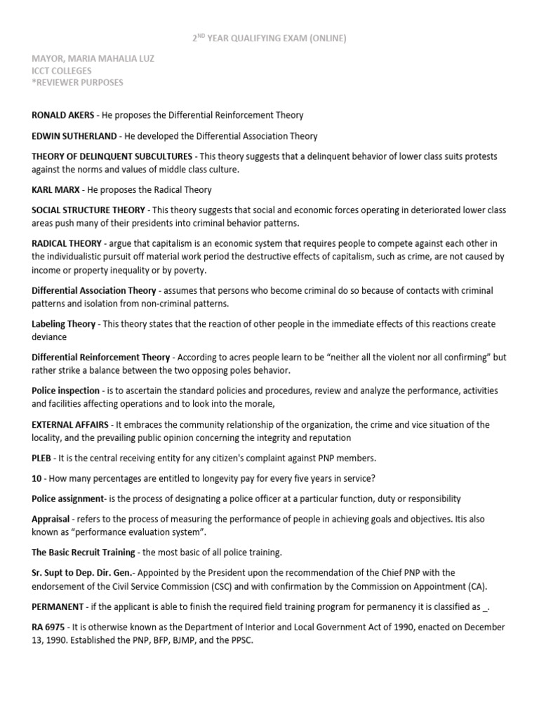 2nd Year Qualifying Exam Reviewer: Criminology | PDF | Crimes | Crime ...