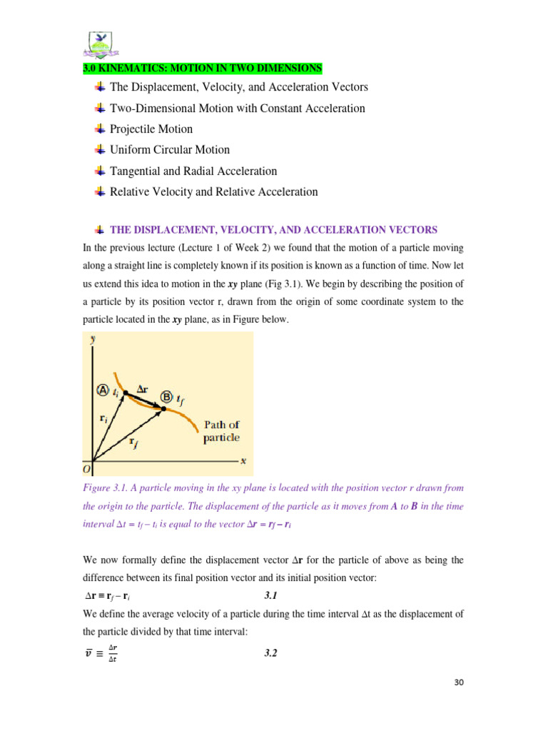 Lecture Note - PHY 101 Kinematics | PDF | Acceleration | Velocity