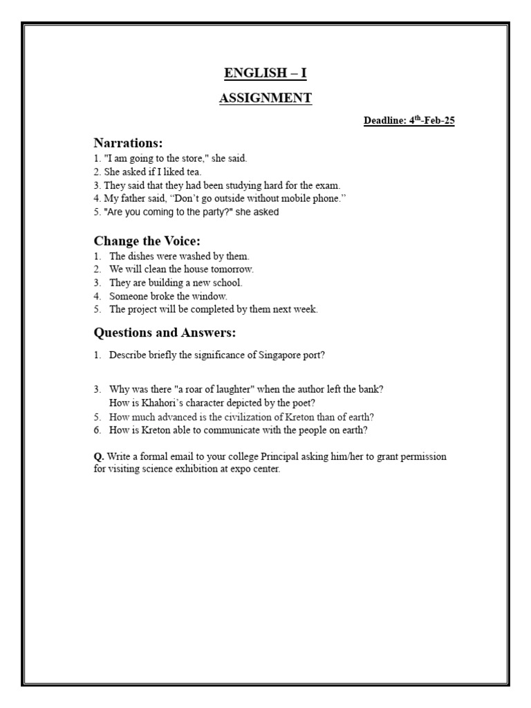 English Assignment: Narration & Voice Changes | PDF