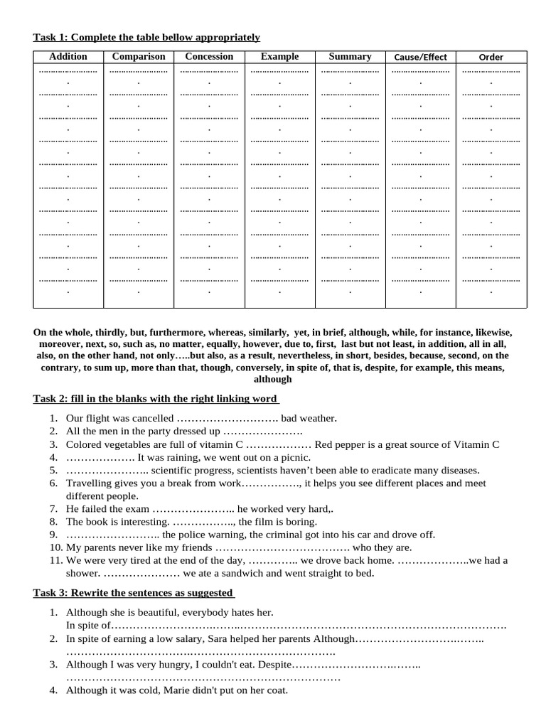 Linking Words and Sentence Structure Guide | PDF
