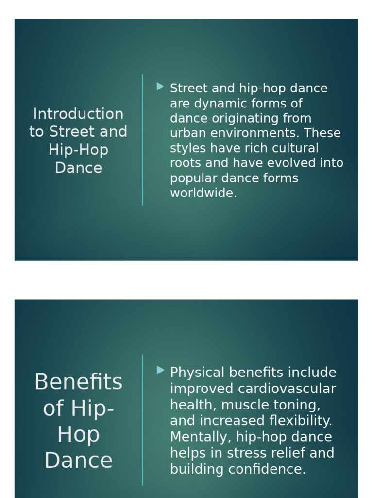 Hip Hop Dance Presentation | PDF | Physical Fitness | Dances