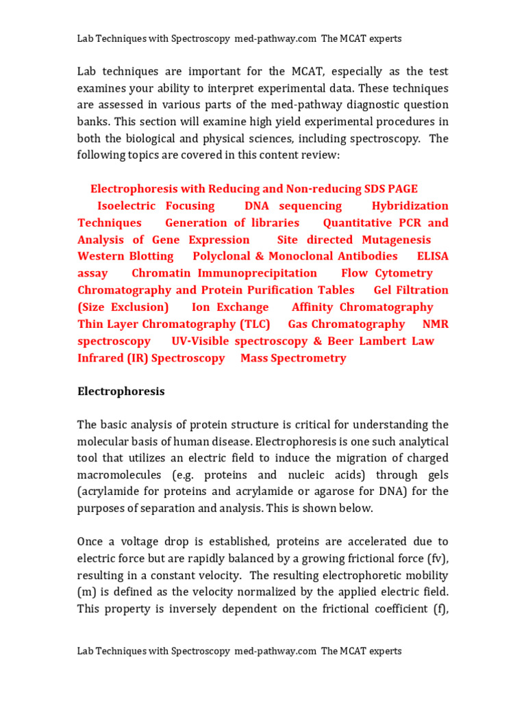 Lab Techniques Spectros | PDF | Gel Electrophoresis | Polyacrylamide ...