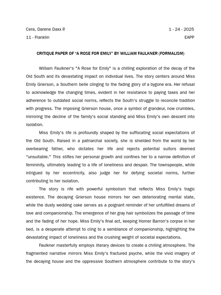 Critique Paper (Formalism) in Eapp - Cera | PDF