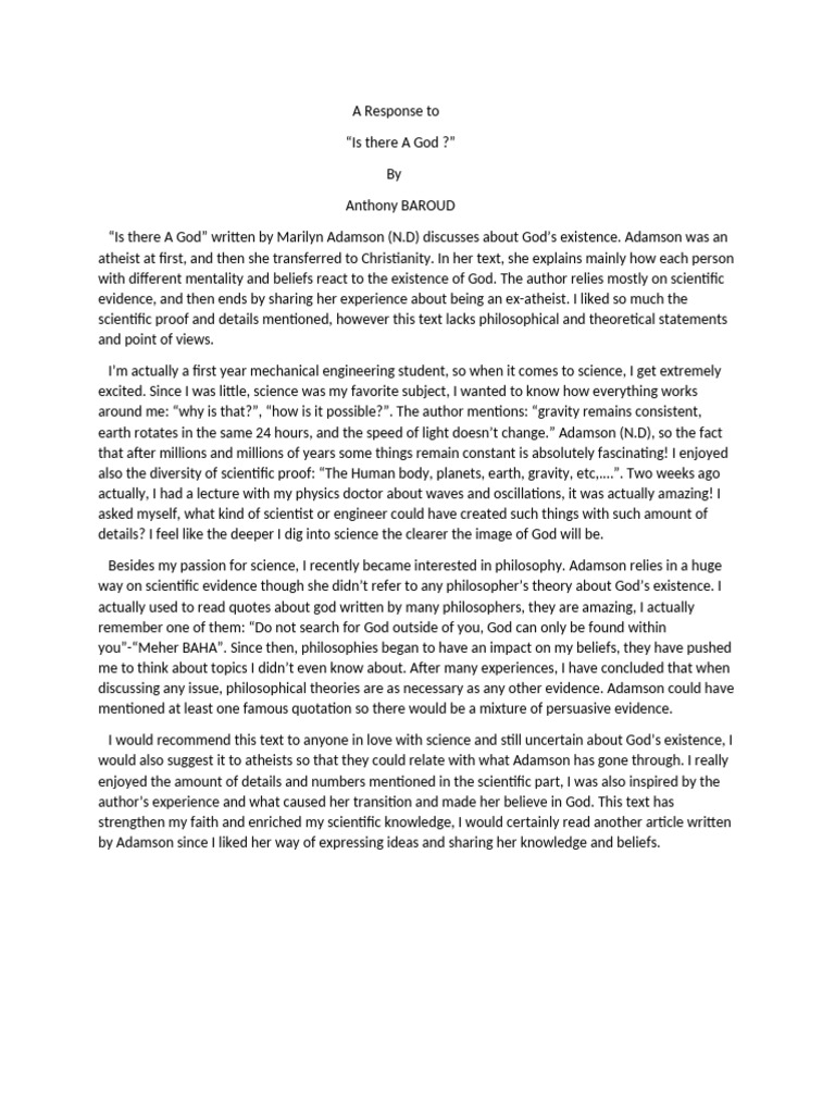 Response Essay 2 | PDF | Science | Existence Of God