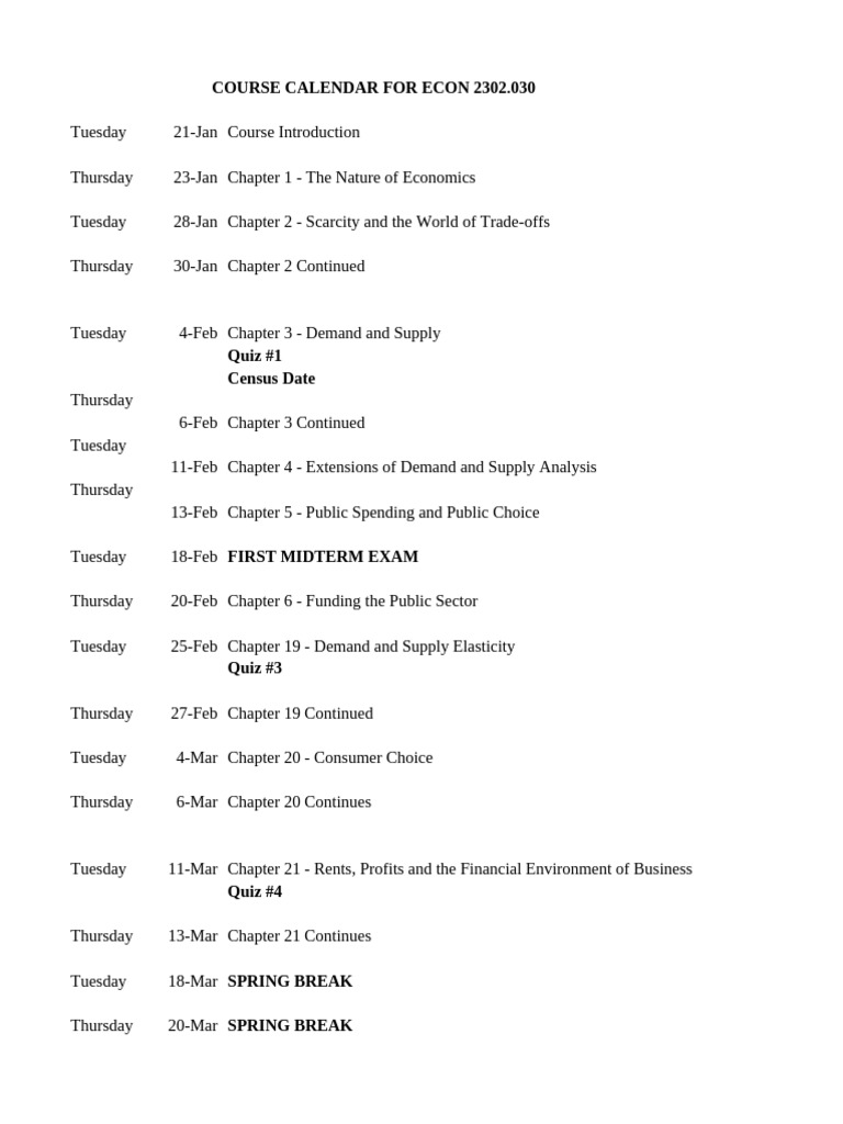 ECON 2302 Course Calendar 2024 | PDF
