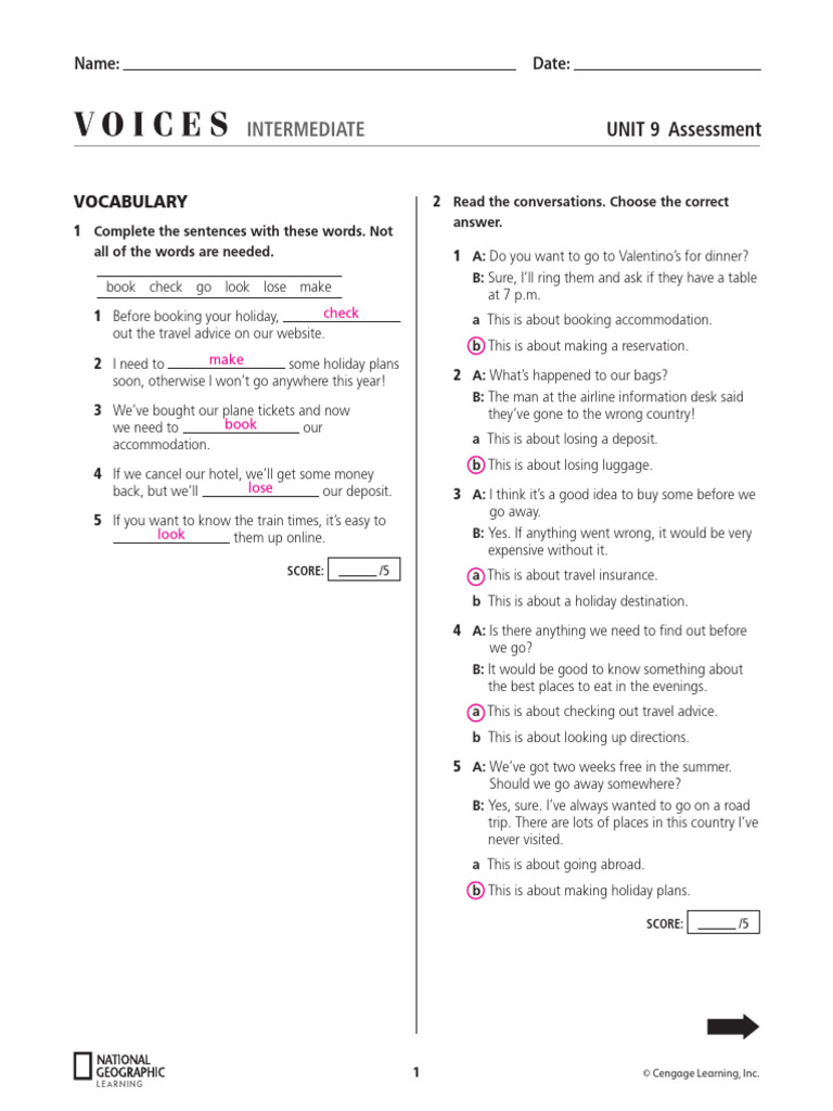 Voices and Values Assessment Key | PDF | Workweek And Weekend
