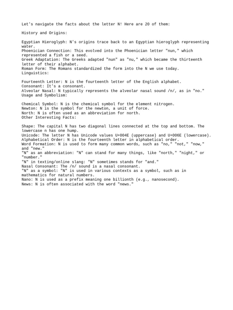 Facts About Letter N | PDF