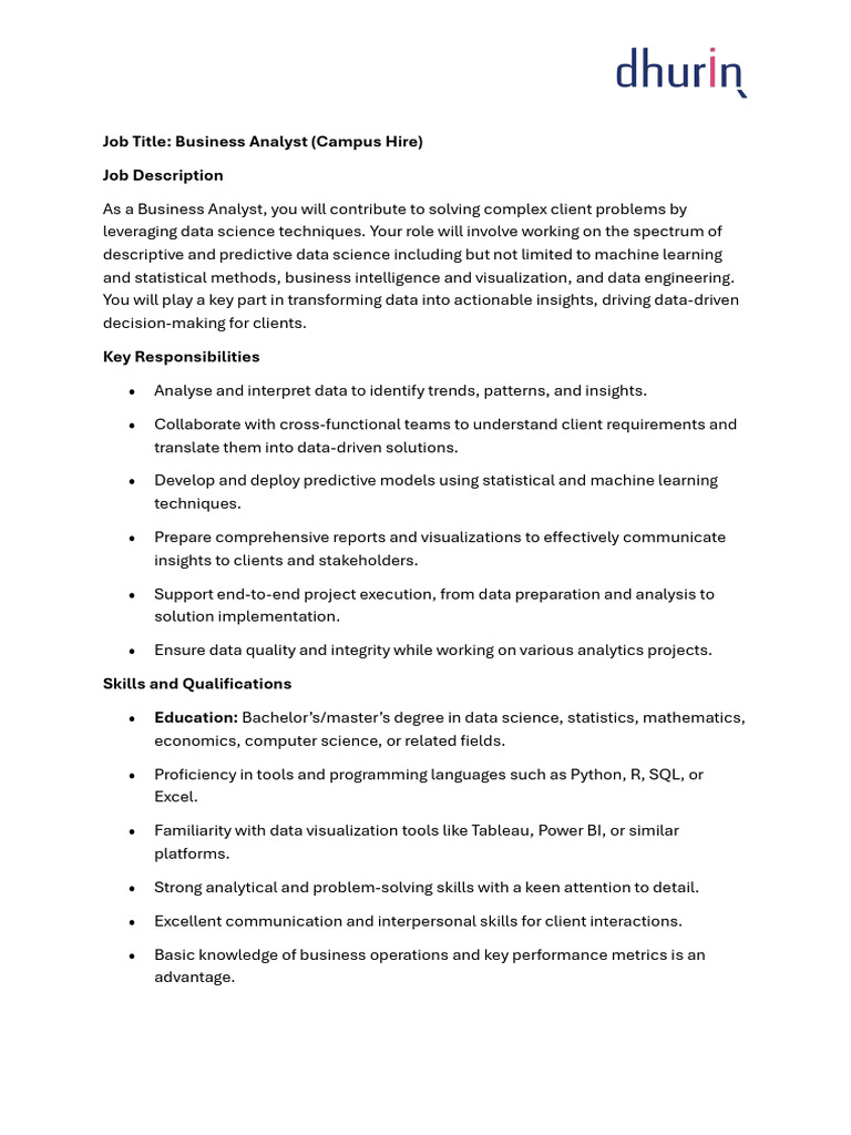 Campus Hires - JD (Business Analyst) | PDF | Data Science | Data