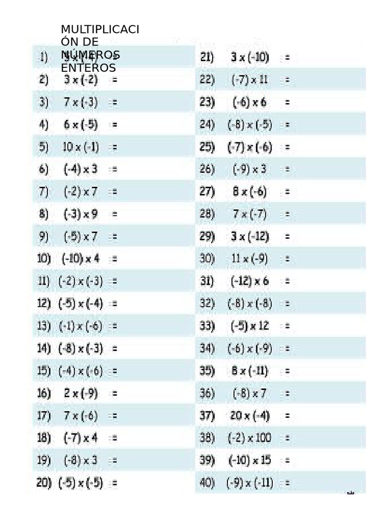 Multiplicación y División de Enteros 4° | PDF