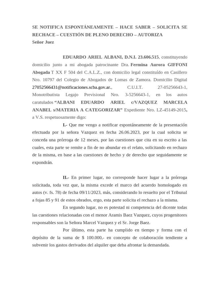 Hace Saber Solicita Se Rechace | PDF