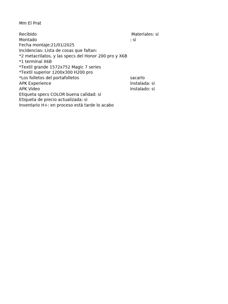 Incidencias y Montaje de Expositores | PDF