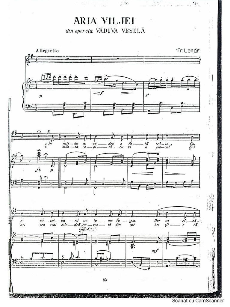 Aria Viliei Din Opereta Vaduva Vesela - Franz Lehar | PDF