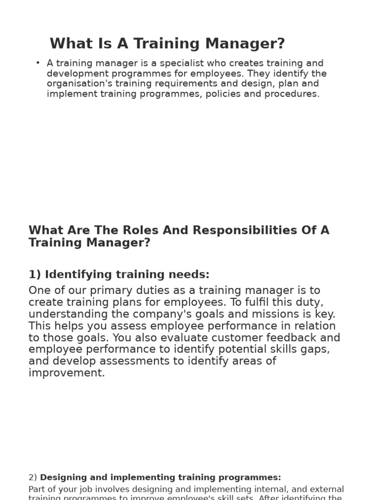 Roles of a Training Manager Explained | PDF | Mentorship | Educational ...