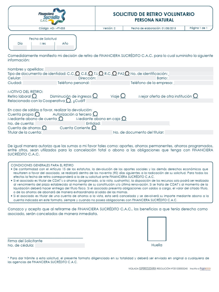 Formato Solicitud de Retiro - Fisico 1 | PDF