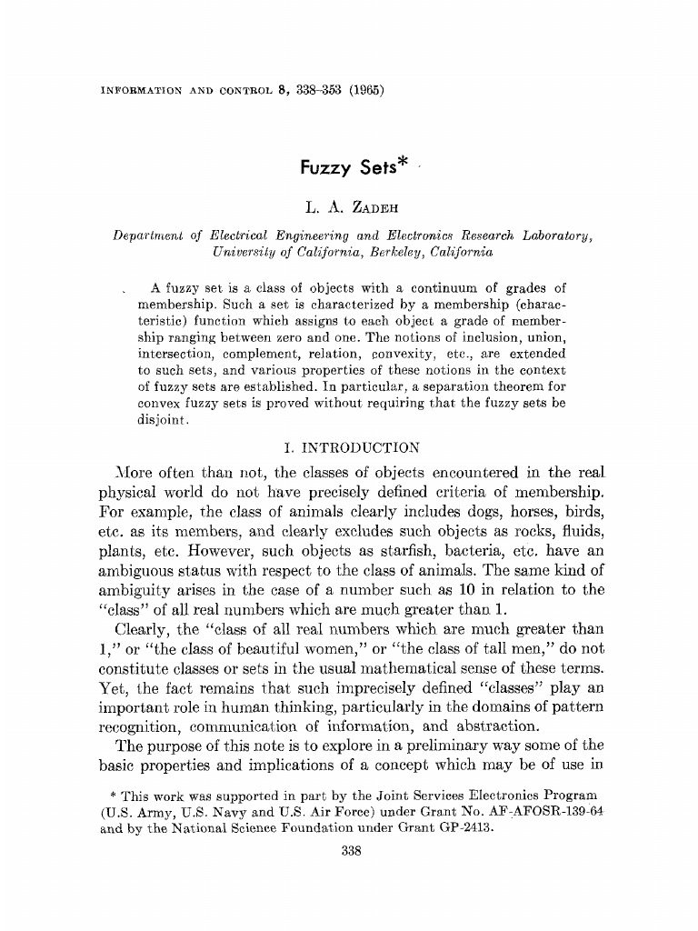 Fuzzy Sets - Zadeh - 1965 | PDF | Fuzzy Logic | Function (Mathematics)