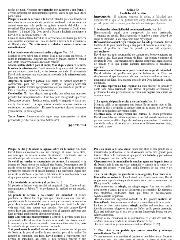 Salmo 32 - La Dicha Del Perdon | PDF | Pecado | David