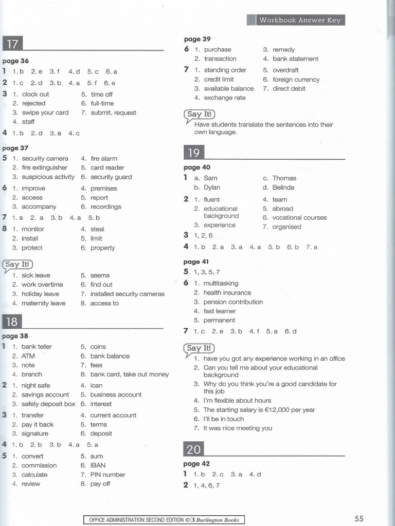 Soluciones Vocabulario Unidades 17-20 | PDF