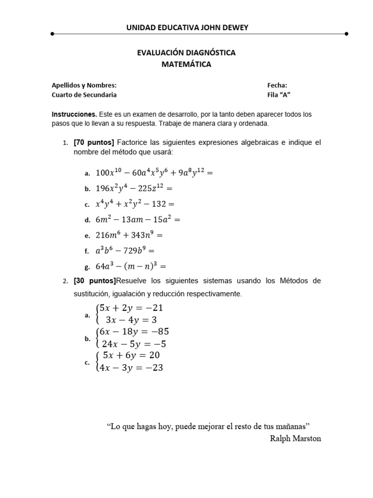 Eval. Diag. 4° | PDF | Matemáticas