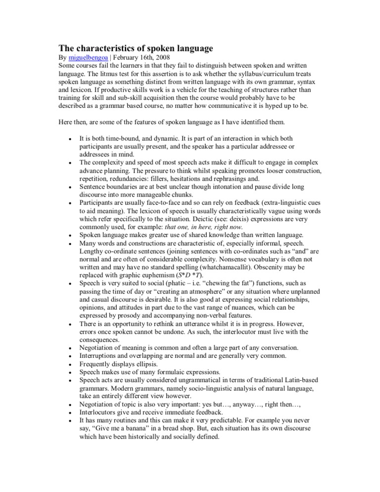 The Characteristics of Spoken Language | PDF | Speech | Neuropsychology