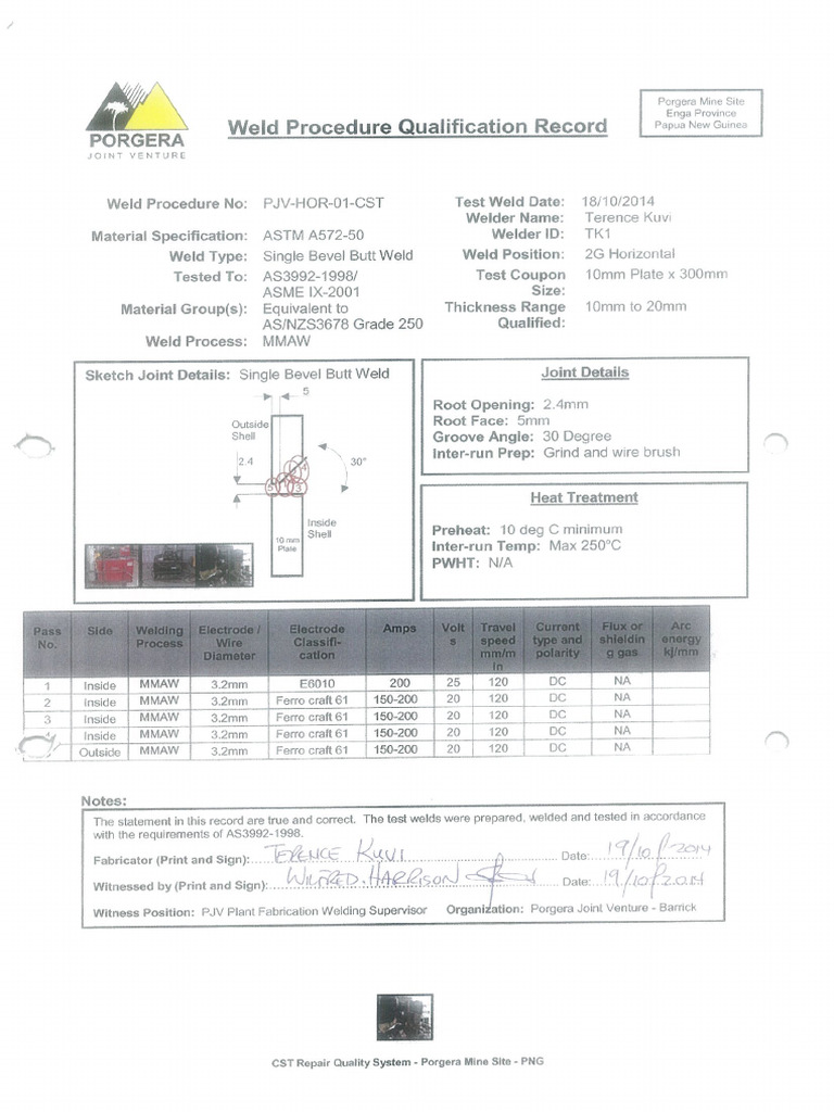 Weld Procedure Quals Record - Sample | PDF