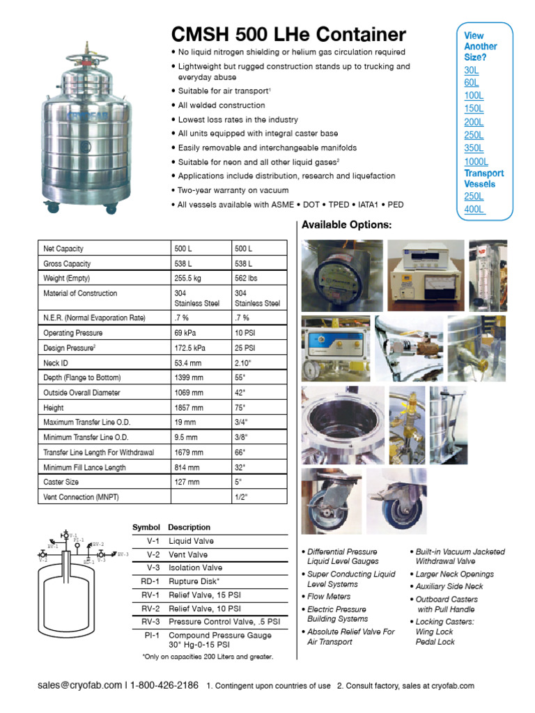Cryofab CMSH Series Specs 500 | PDF | Valve | Pressure